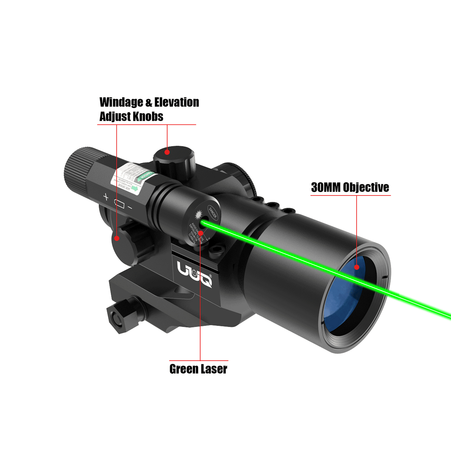 UUQ 1X30 Green Red Dot Sight with Green Laser-4 MOA, Picatinny Cantile ...