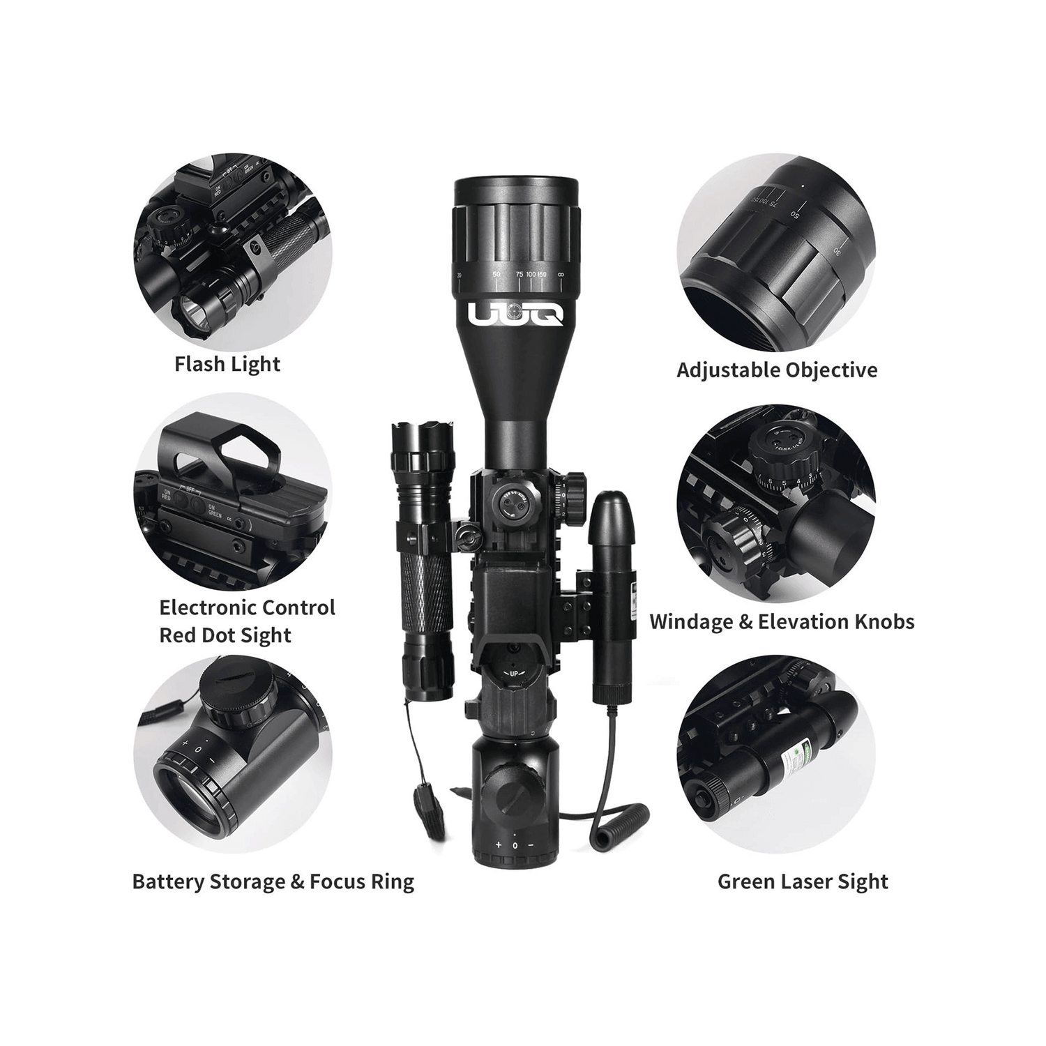 UUQ 4-12x50 AO Rifle Scope with Holographic Reflex Red Dot Sight,Green ...