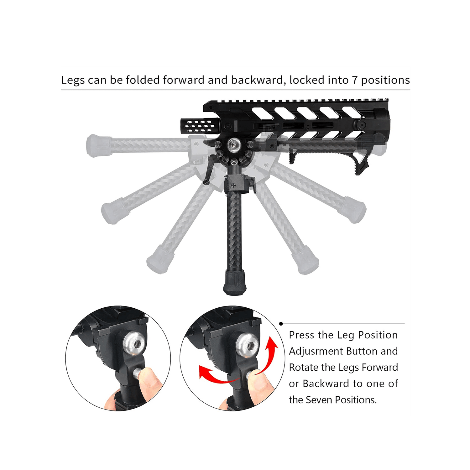 UUQ 8” to 12” Inch Heavy Duty Adjustable Bipod with Sling Stub Adapter ...